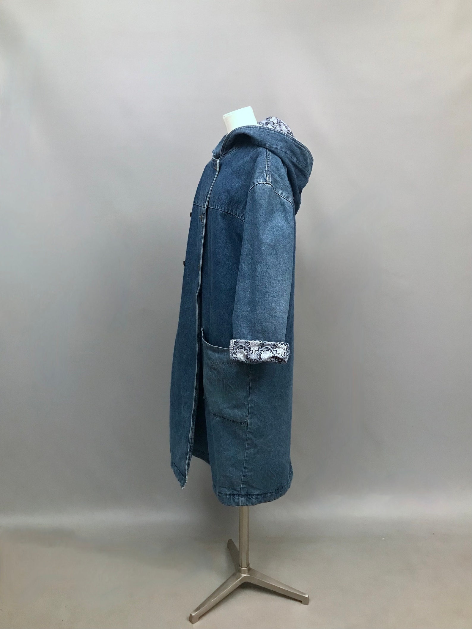 1980s Denim Duffle / Parka Coat With Hood and Patch Pockets / Liberty ...