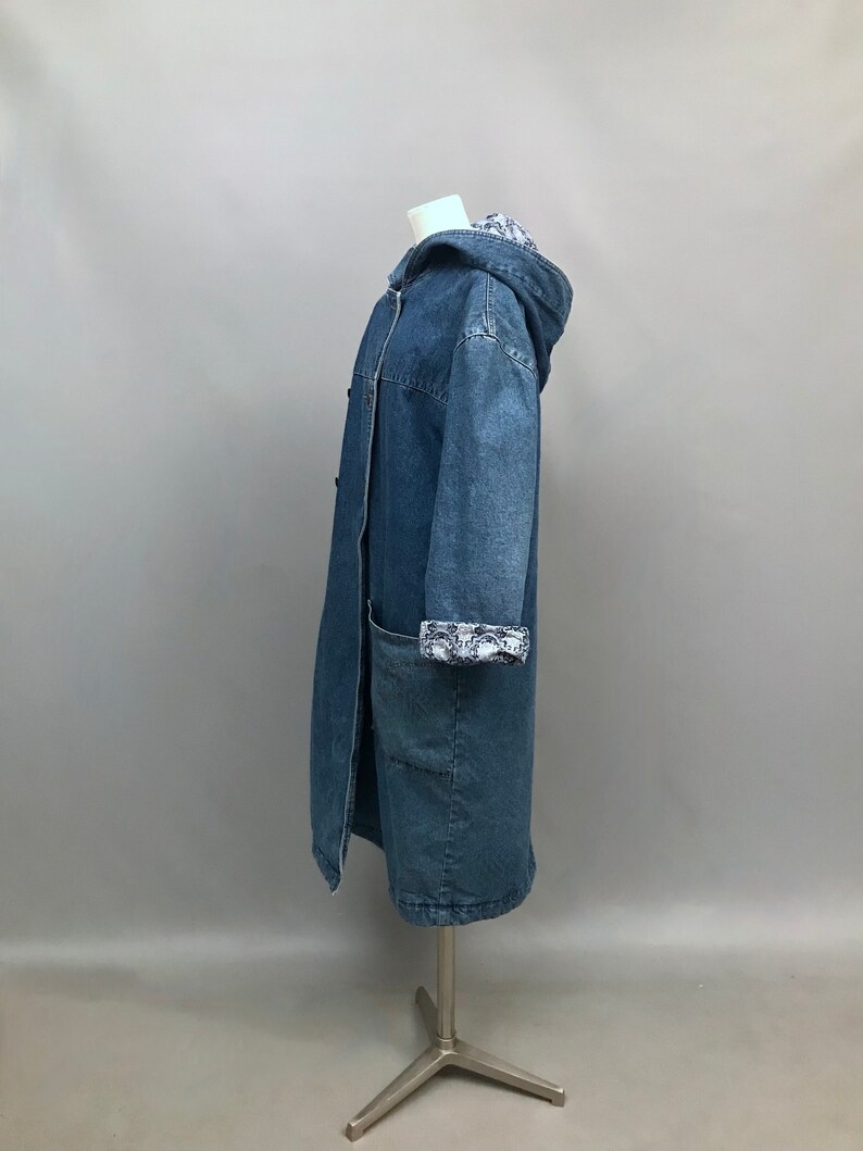 1980s Denim Duffle / Parka Coat With Hood and Patch Pockets / Liberty ...