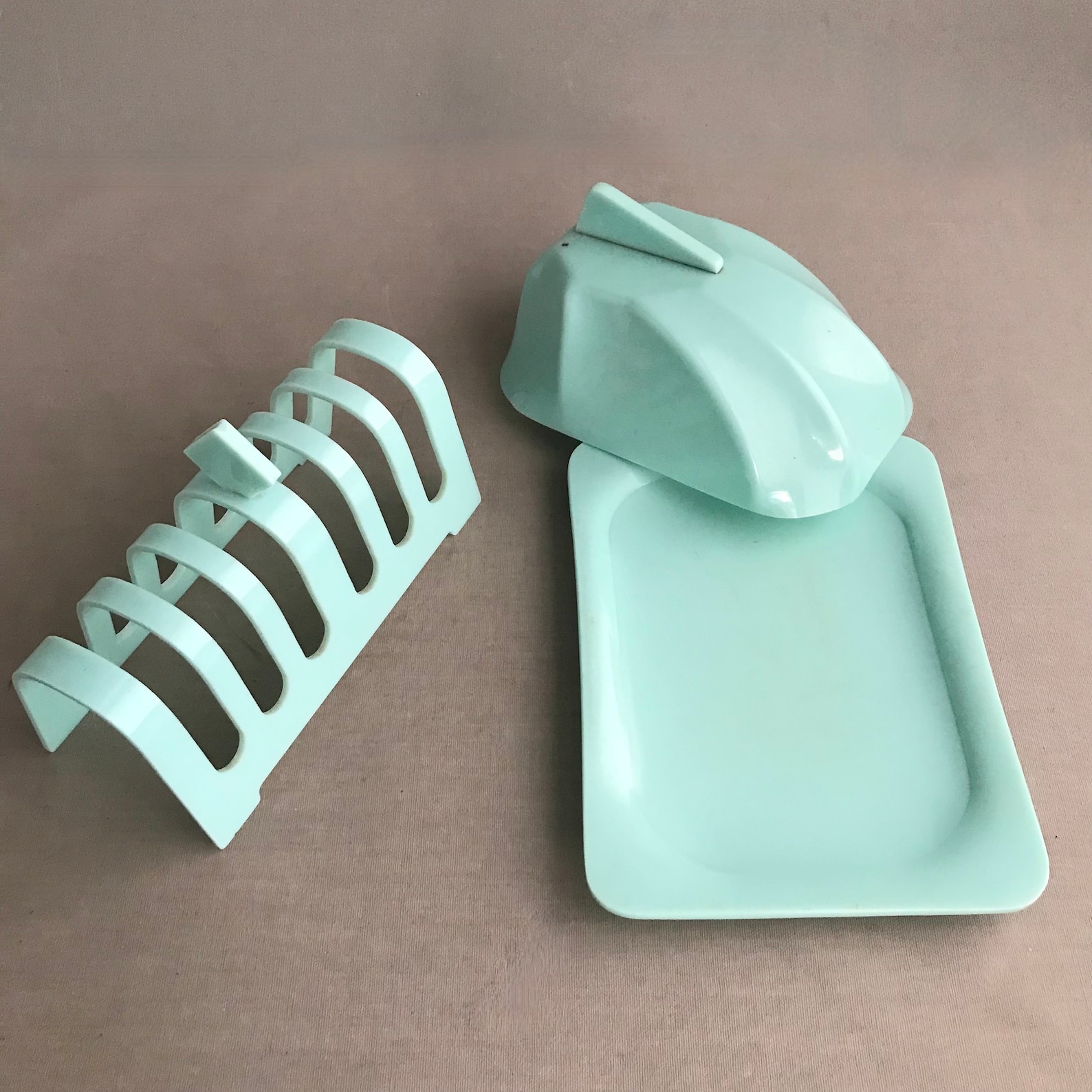 1950s Early Plastic Duck Egg Blue Toast Rack and Butter Dish Made by ...