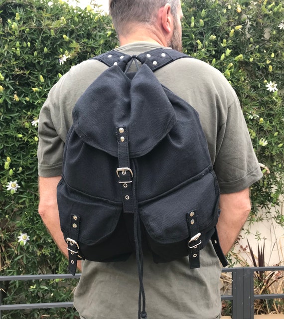 Black Cotton Canvas Rucksack/ Backpack/ travel bag / … - Gem
