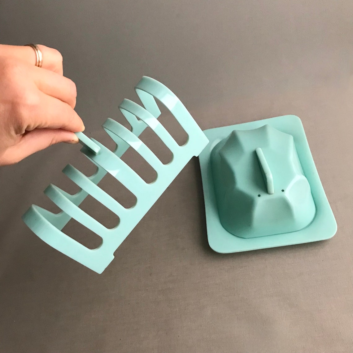 1950s Early Plastic Duck Egg Blue Toast Rack and Butter Dish Made by ...