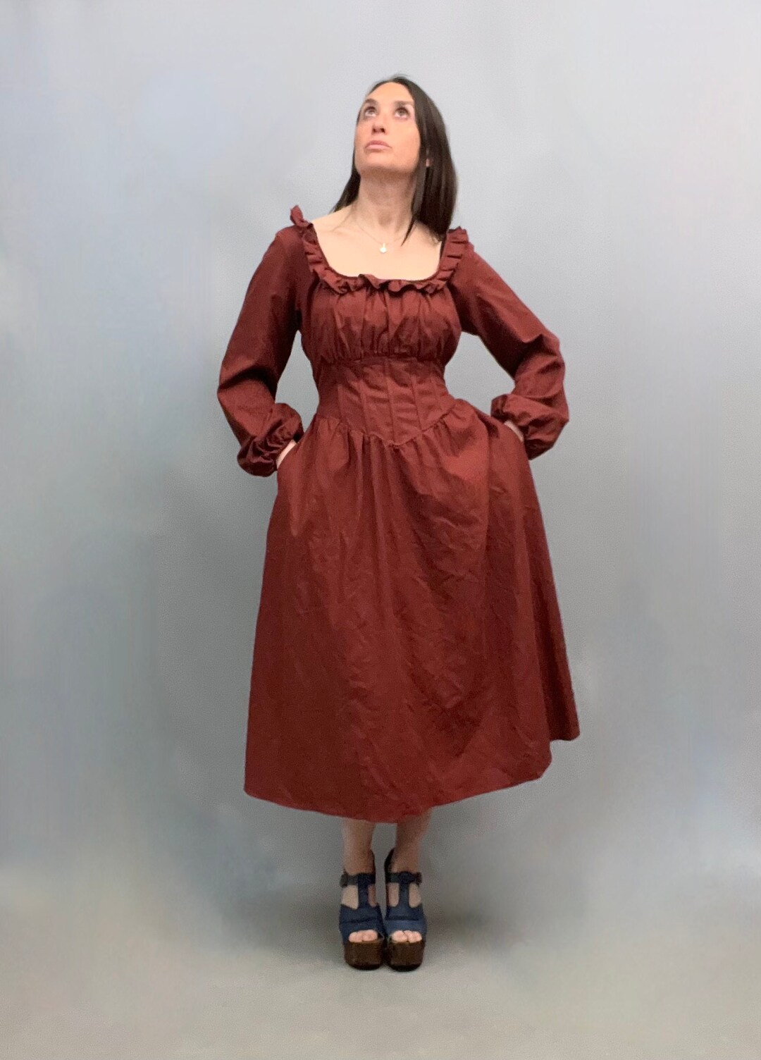 Vintage Rust Red Cotton Cottagecore Wear Dress With Pockets and Tie ...
