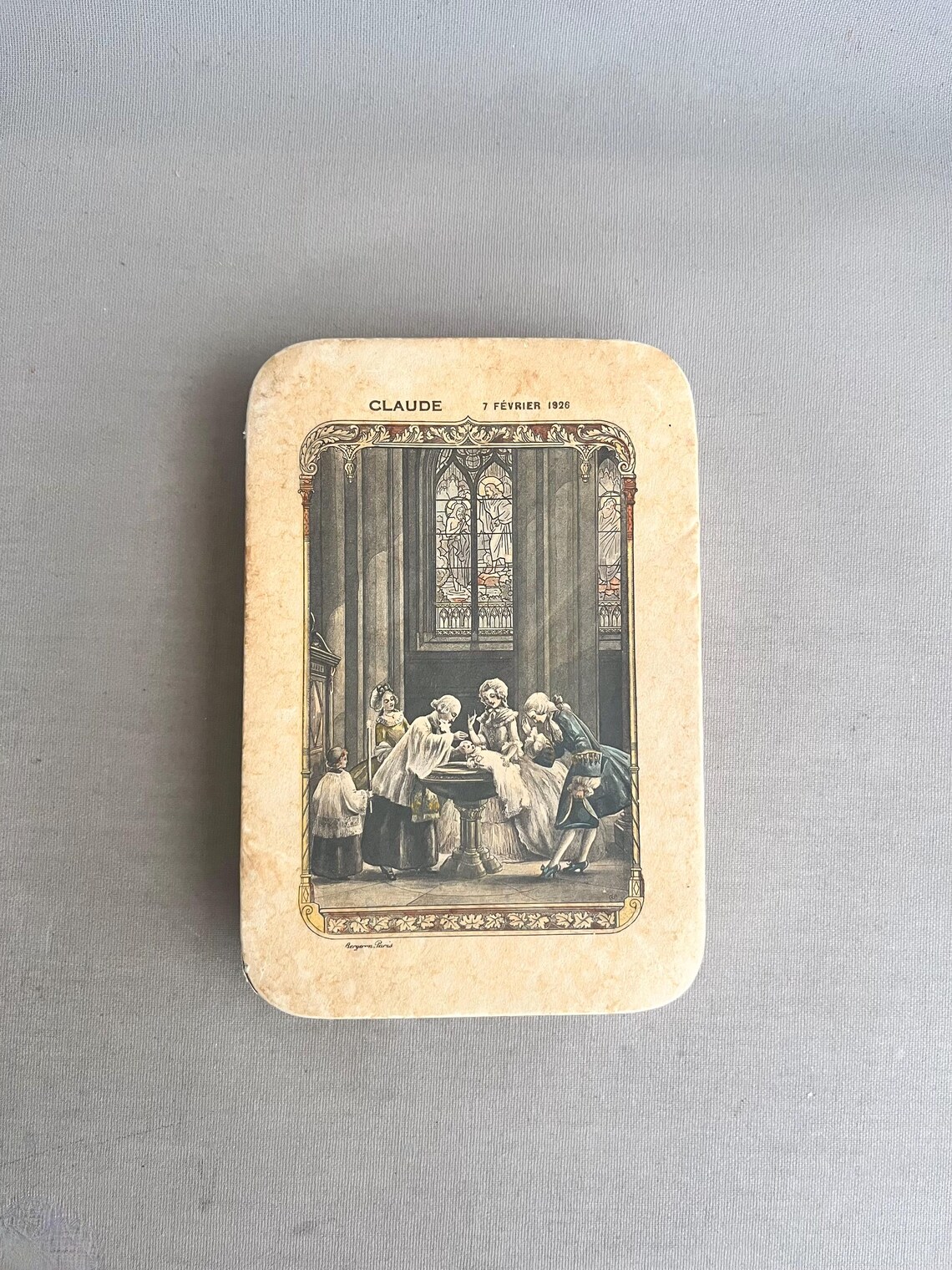 Antique French Baptism Bonbon Box for Claude 7th Feb 1926 - Etsy