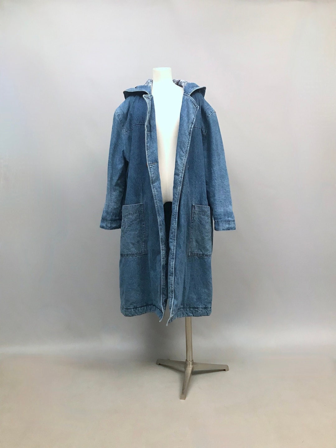 1980s Denim Duffle / Parka Coat With Hood and Patch Pockets / Liberty ...