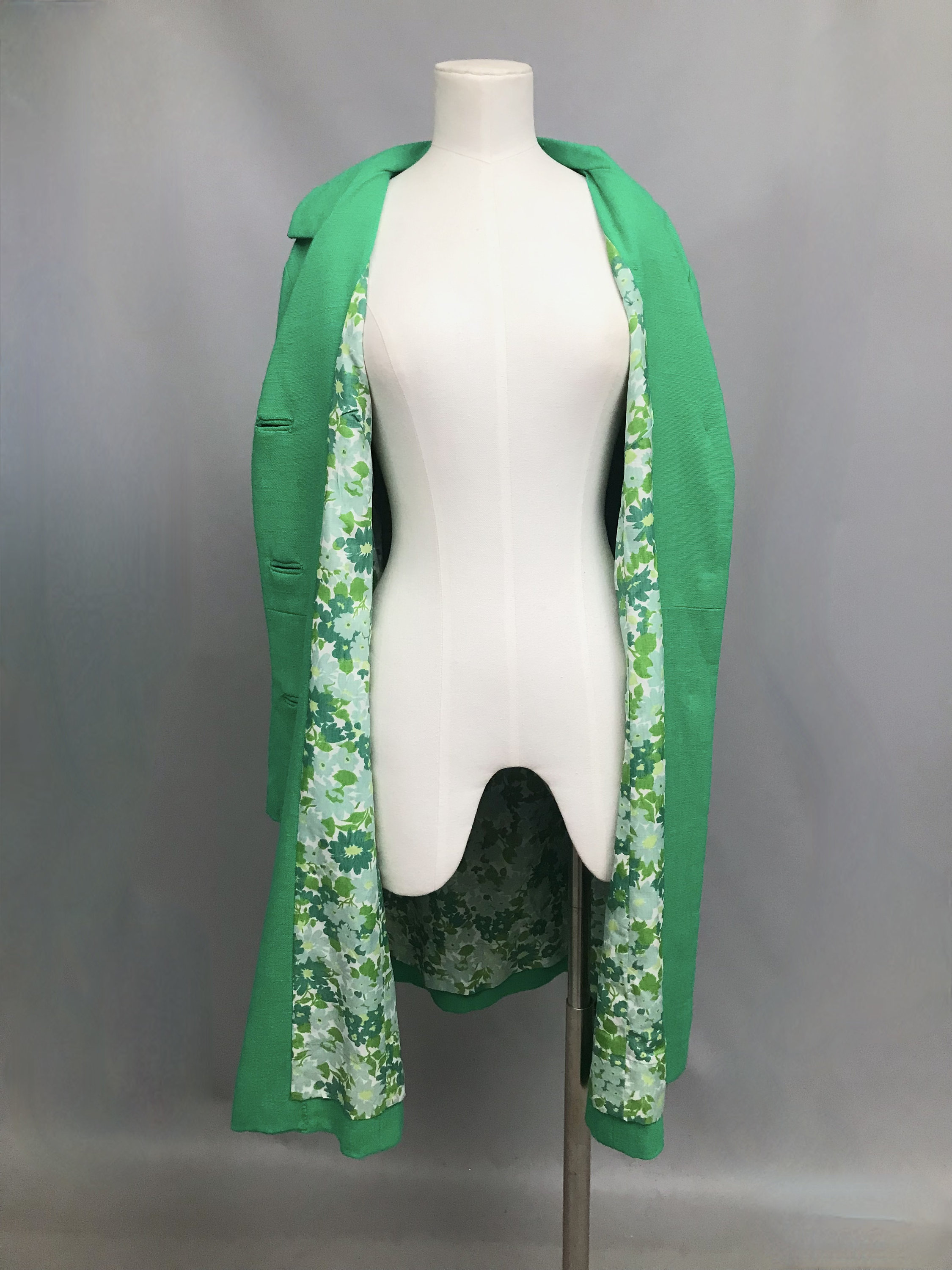 1960s Handmade Emerald Green Linen Coat With Floral Lining / - Etsy