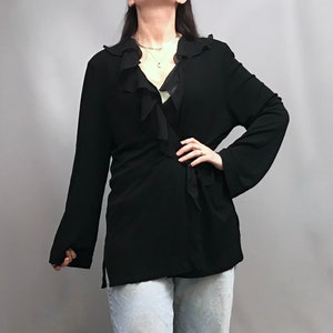 Vintage Black Crepe Jacket / Blouse by Jean Muir With Silk Ruffle ...