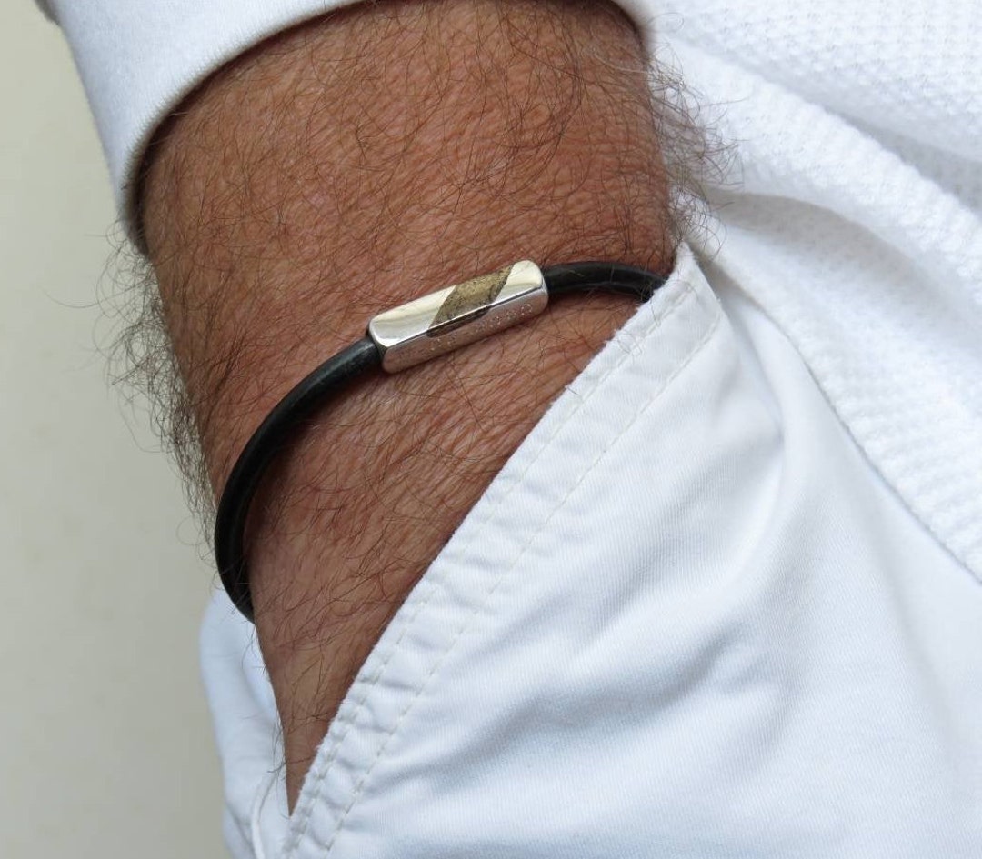 Custom Engraved Bronze & Aluminum Leather Bracelet for Men - Etsy