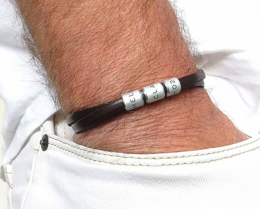 Custom Men's Bracelet Engraved Leather Bracelet Custom Men Gift ...