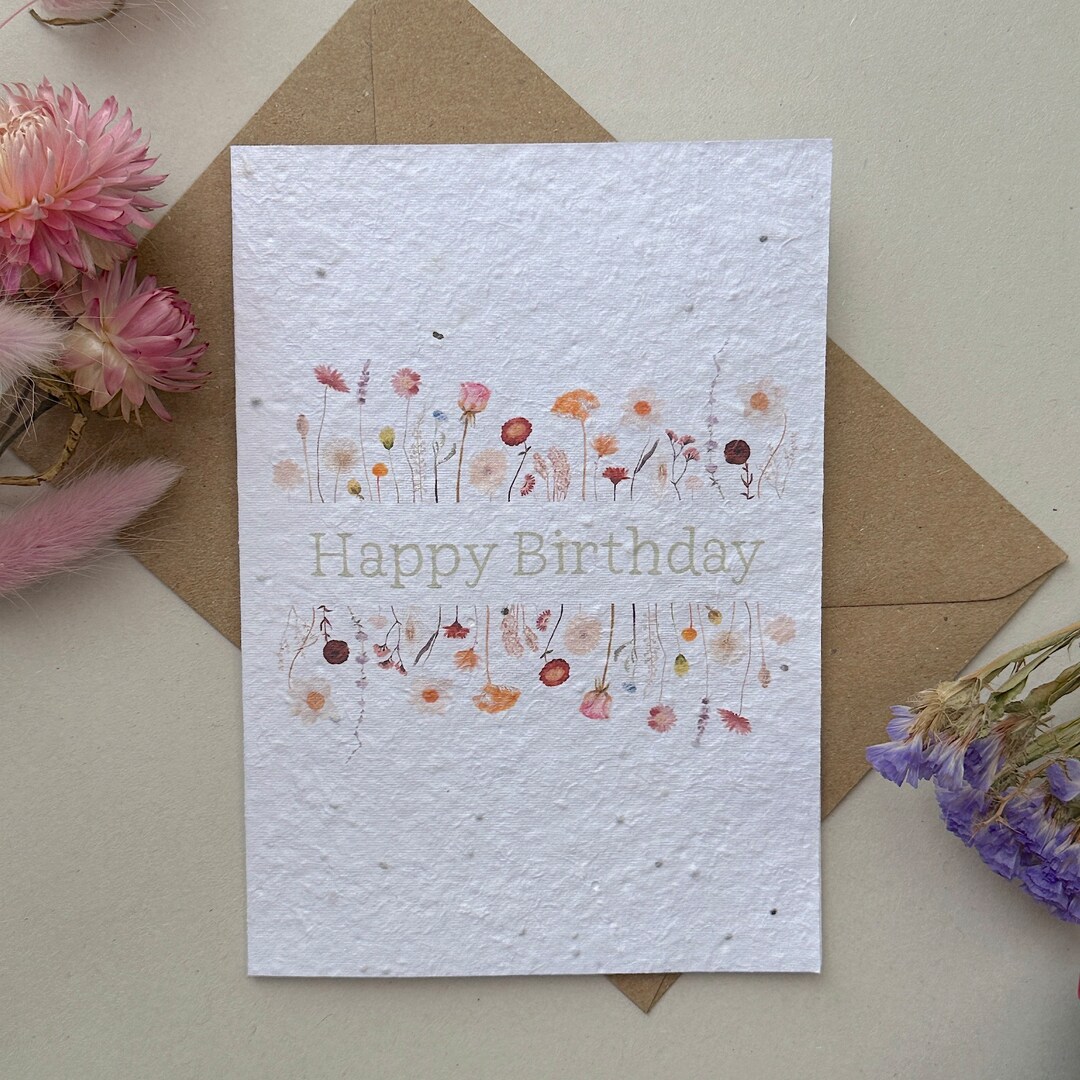 Plantable Wildflower Seed Birthday Card, Dried Flower Birthday Card ...