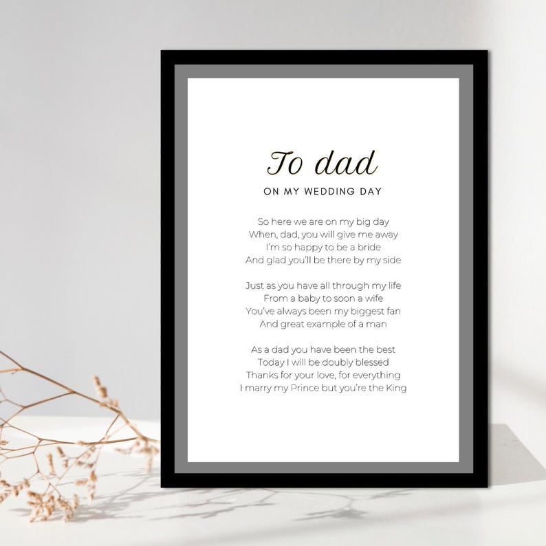 Printable Father of the Bride Poem, Personalised Wedding Gift for Dad ...