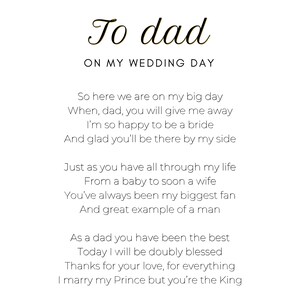Printable Father of the Bride Poem, Personalised Wedding Gift for Dad ...