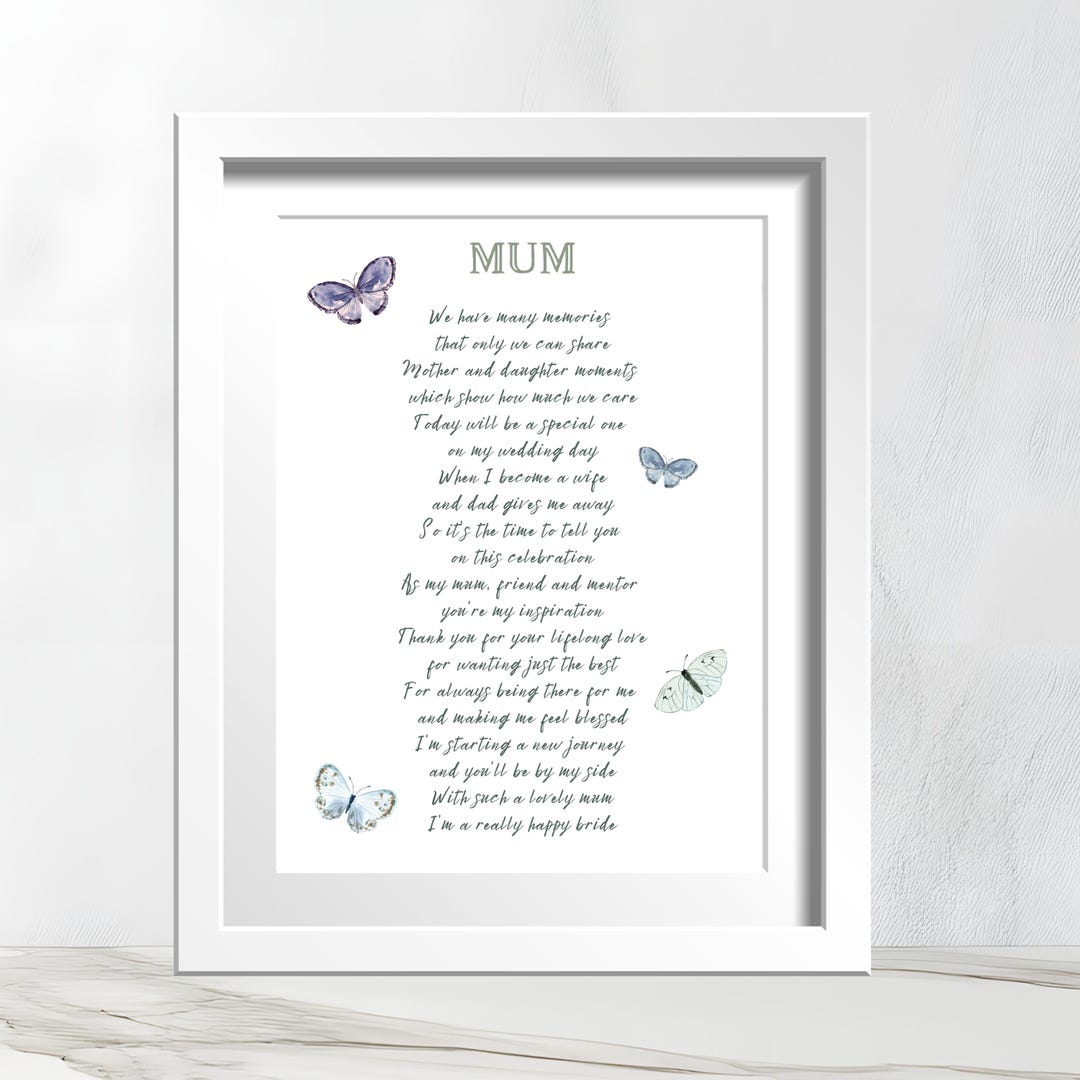 Mother of the Bride Poem Gift, Wedding Day Keepsake Print From Bride ...