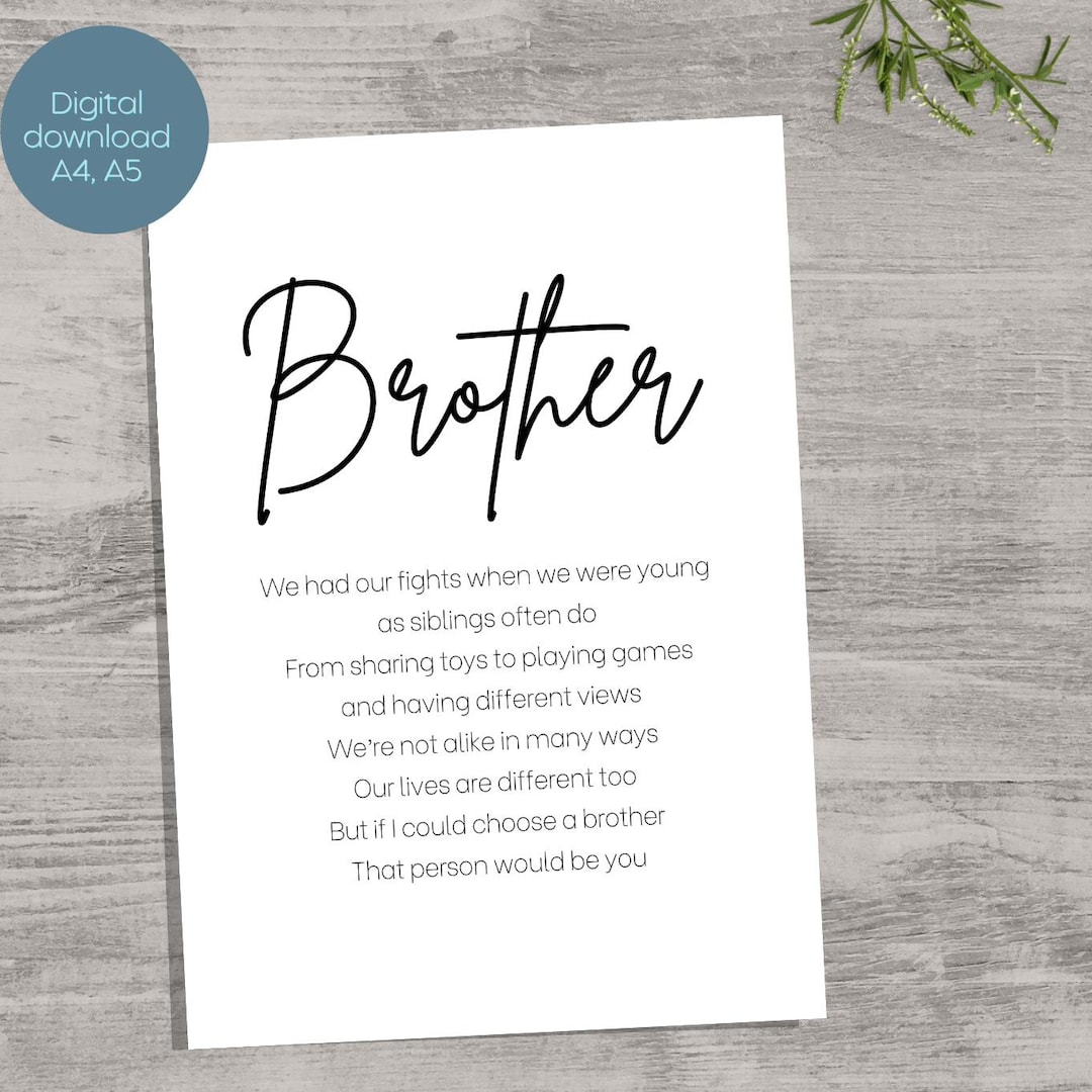 Personalised Brother Poem Print, Minimalist Brother Print, Special ...