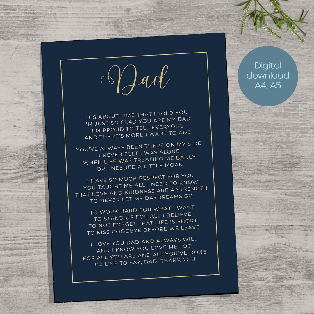 Personalised Dad Thank You Poem, Birthday/wedding Day Gift for Father ...