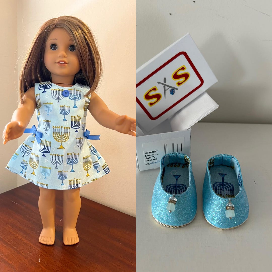 Light Blue Hanukkah Dress and Matching Glitter Shoe Set Made to Fit 18 ...