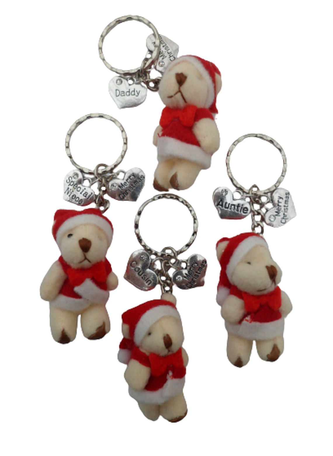 Cute Teddy Bear Keyring Family Love Heart Gem Charm Gift White Fur ...