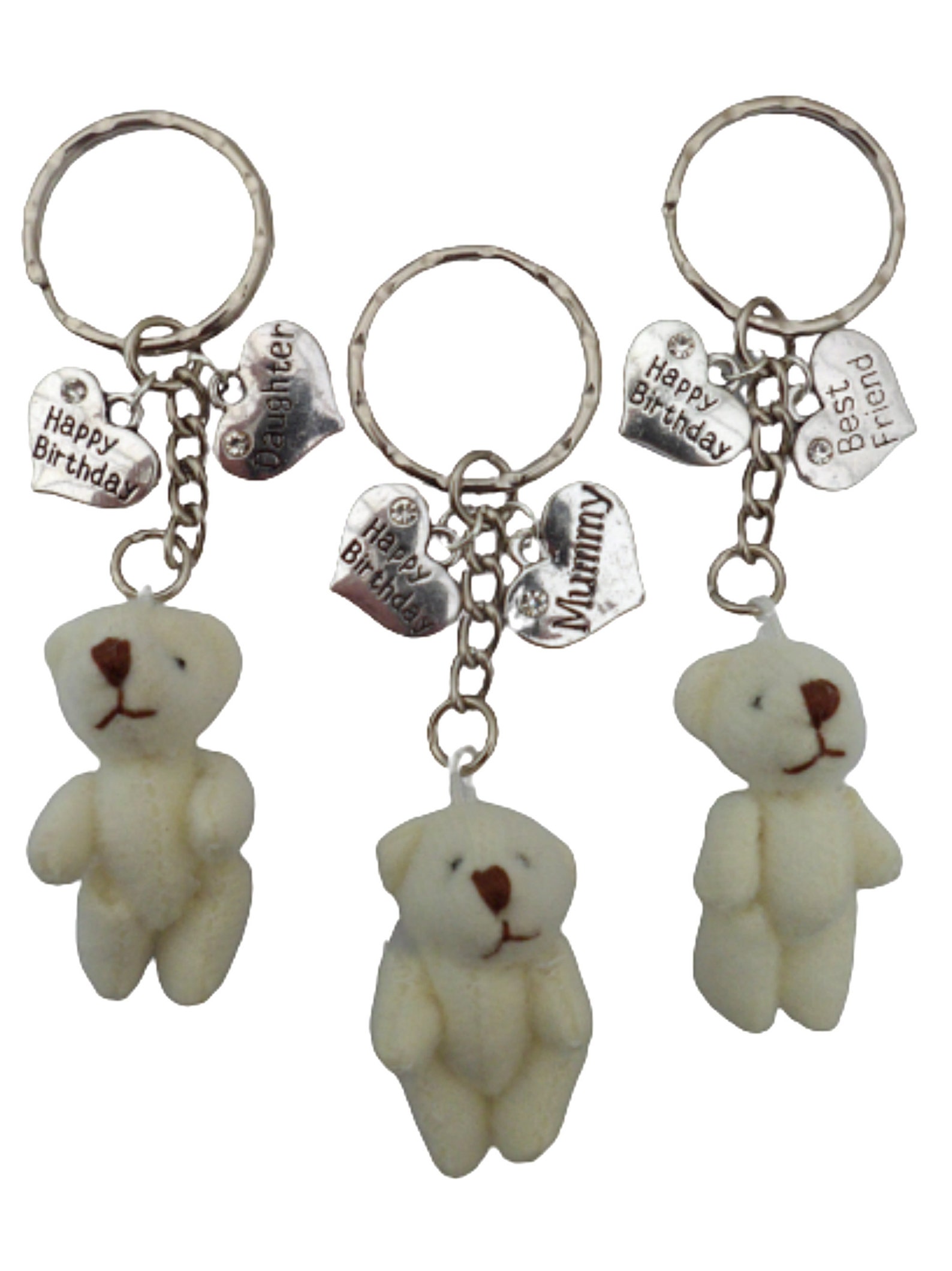 Cute Teddy Bear Keyring Family Love Heart Gem Charm Gift White Fur ...