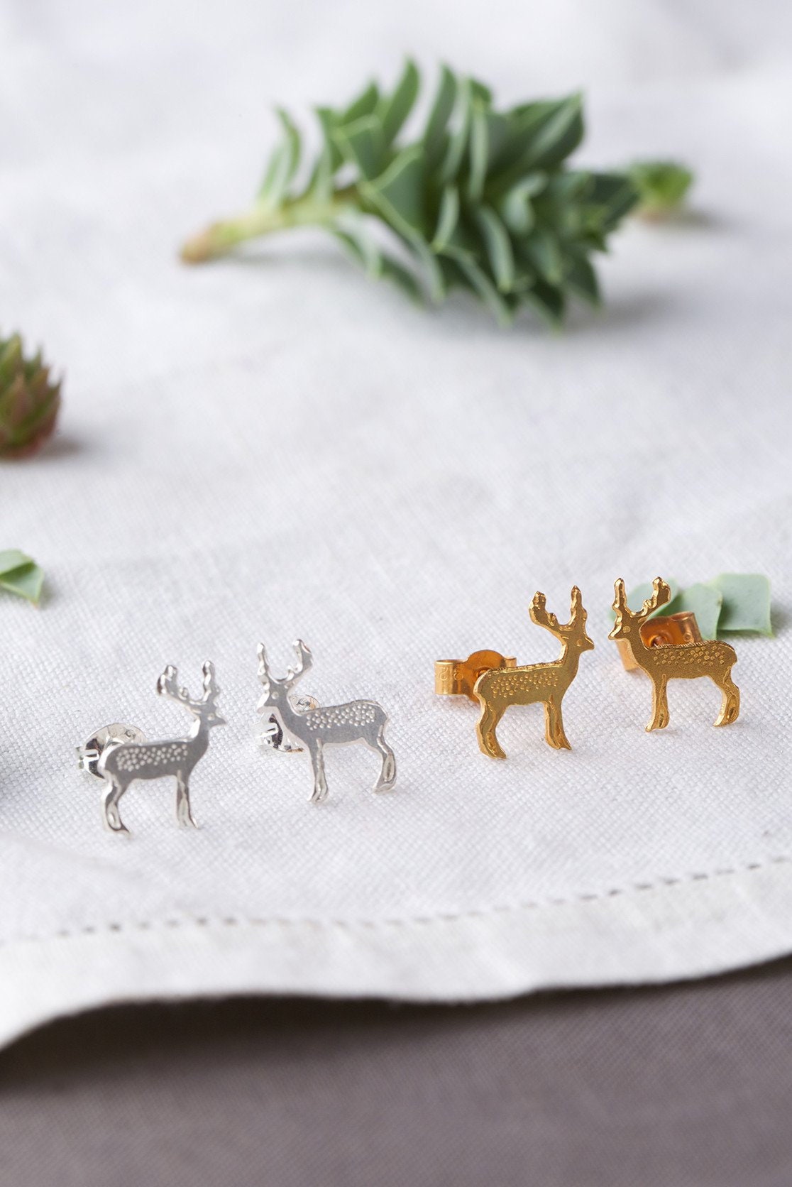 Stag Earrings in Solid Sterling Silver or Gold Plate - Etsy