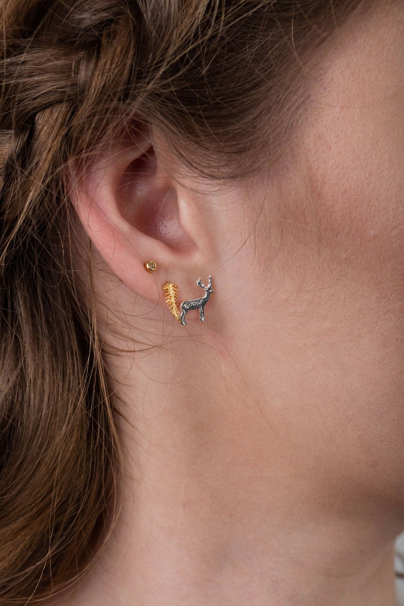 Stag Earrings in Solid Sterling Silver or Gold Plate - Etsy