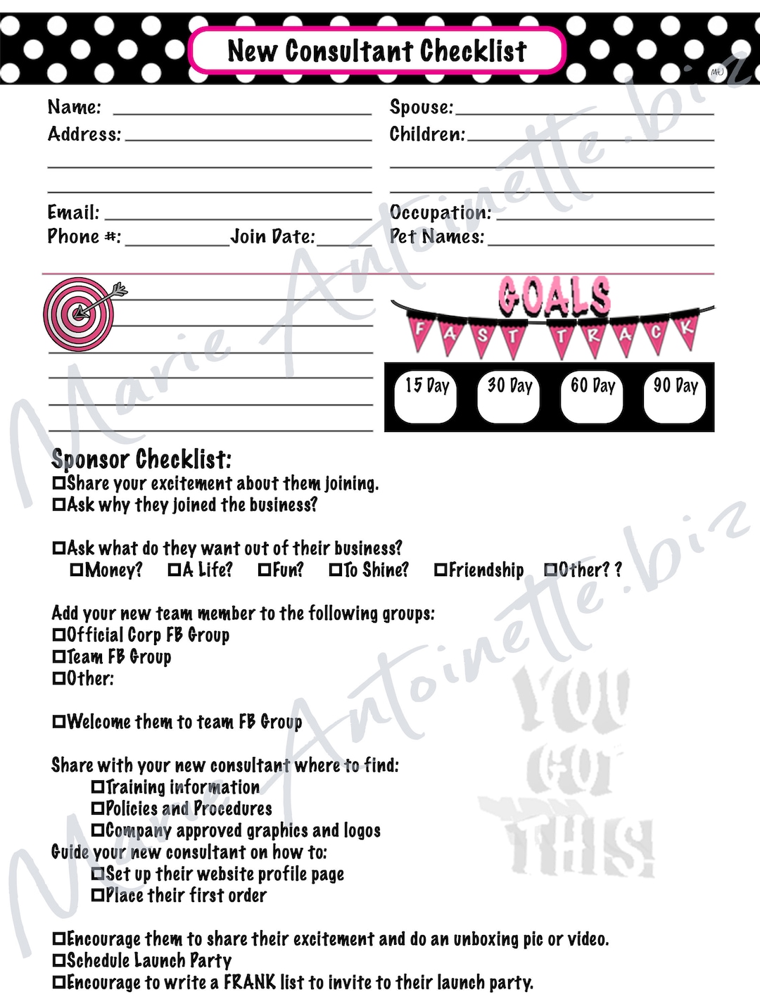 New Consultant Checklist Black and White Polka Dotted Pink Happy ...