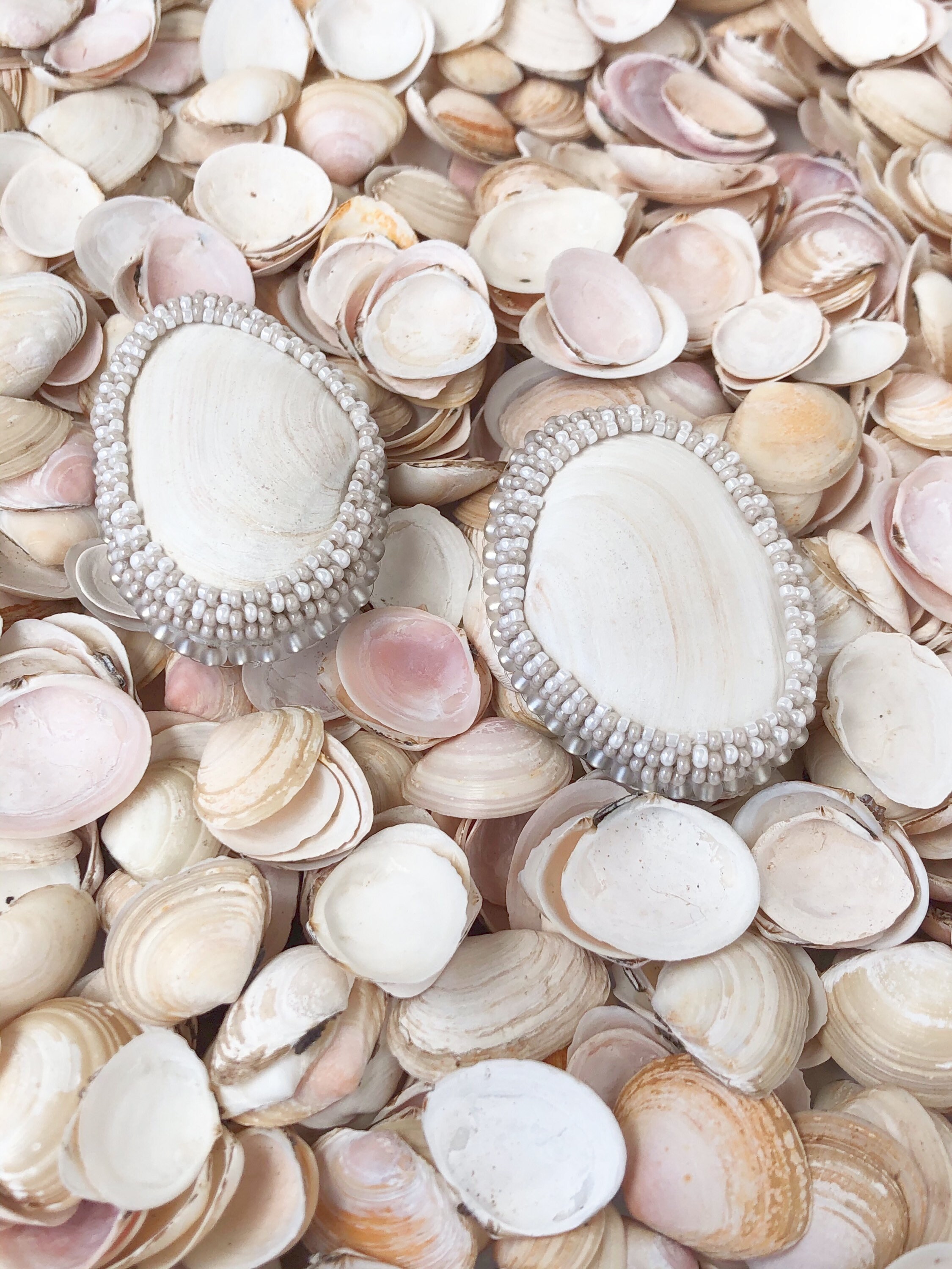 White Shell Stud Earrings, Boho Style Beaded Earrings, Statement ...