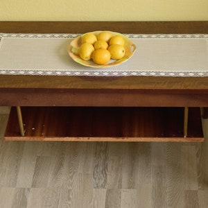 Extra Long Beige Linen Table Runner With Lace Border Rectangle Dresser ...