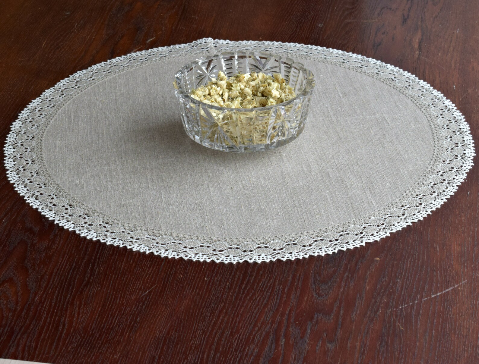 Small Round Table Cloth Large Linen Doily Placemat With Lace - Etsy