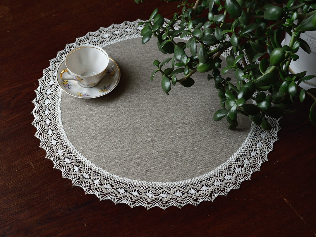 Small Round Lace Tablecloth Natural Linen Doily Table Topper ...