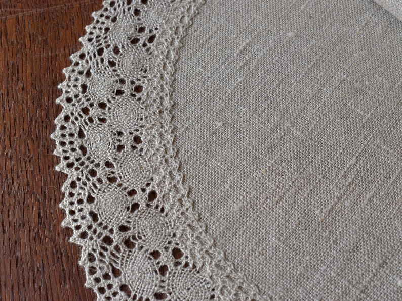 Natural Linen Oval Table Runner With Lace Edge Rustic Table - Etsy