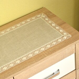 Extra Long Beige Linen Table Runner With Lace Border Rectangle Dresser ...