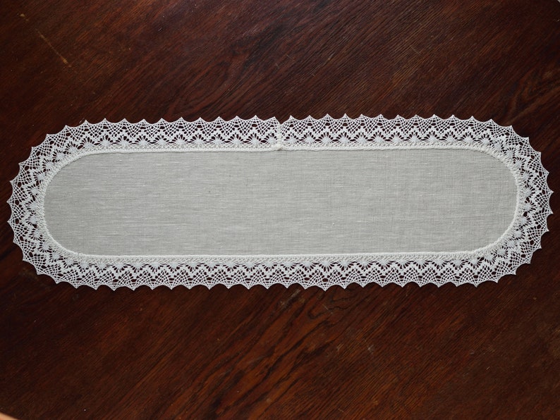 Neutral Linen and Lace Centerpiece Doily Table Runner Oval - Etsy