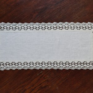 Off White Linen Lace Dresser Scarf Narrow Rectangle Doily Table Runner ...