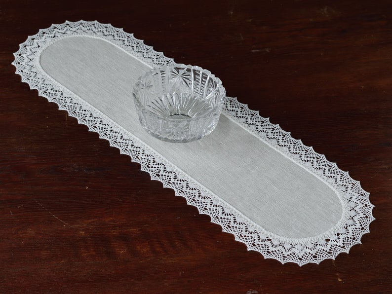 Neutral Linen and Lace Centerpiece Doily Table Runner Oval - Etsy