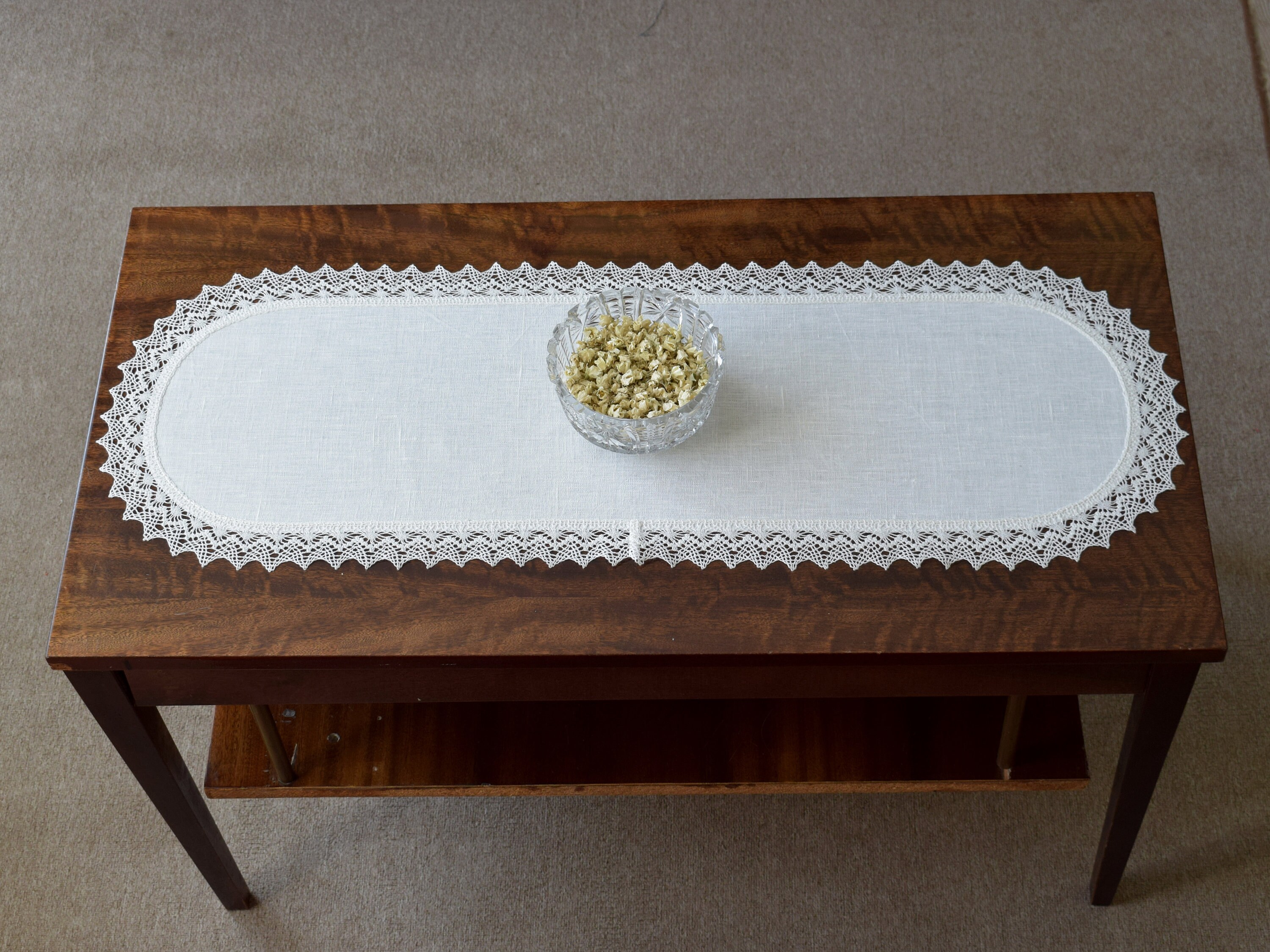 Off White Linen Lace Table Runner Rectangle or Oval Dresser - Etsy