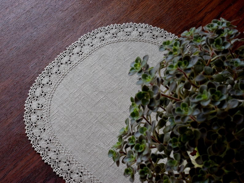 Natural Linen Oval Table Runner With Lace Edge Rustic Table - Etsy