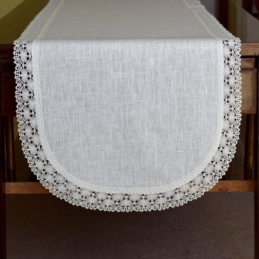 Off White Lace Table Runner Oval Dresser Scarf With Lace Trimming ...