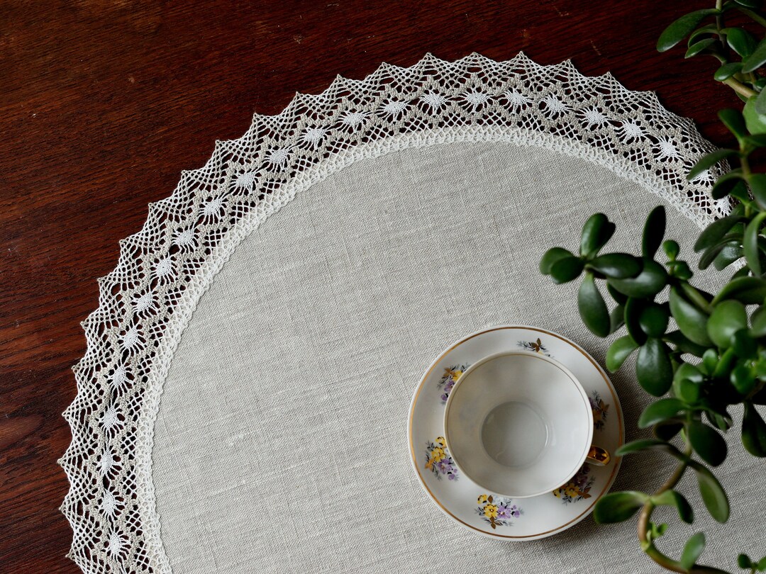 Small Round Linen Tablecloth Lace Doily Sustainable Table Topper ...
