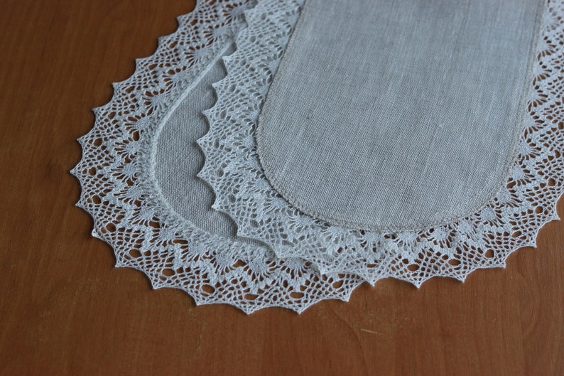 Neutral Linen and Lace Centerpiece Doily Table Runner Oval - Etsy