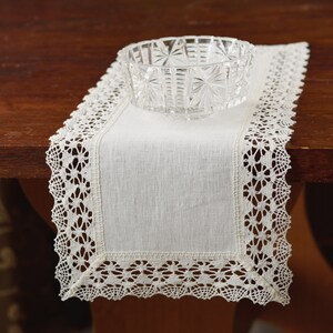 Off White Linen Lace Dresser Scarf Narrow Rectangle Doily Table Runner ...