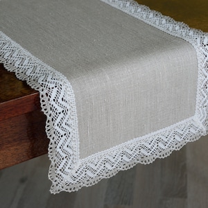 Natural Linen Dresser Scarf With off White Lace Edge Rectangular Doily ...