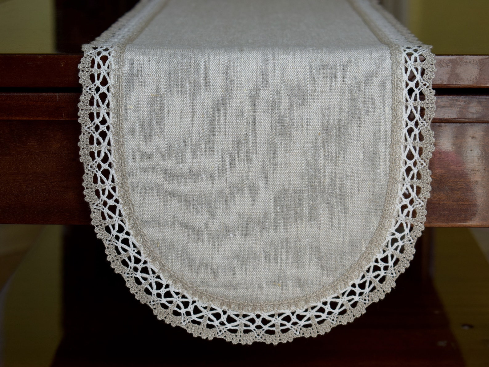 Oval or Rectangle Linen Dresser Scarf With Lace Table Runner Modern ...