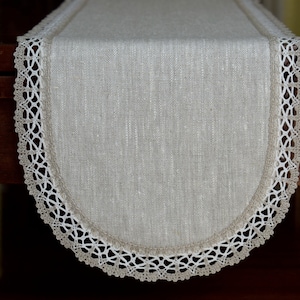 Oval or Rectangle Linen Dresser Scarf With Lace Table Runner Modern ...