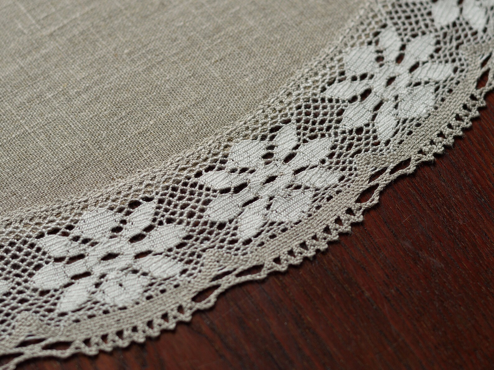 28 Inch Round Linen Table Topper With Lace Edge Small Round - Etsy