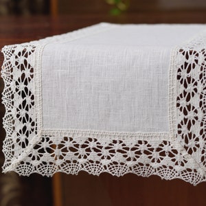 Off White Linen Lace Dresser Scarf Narrow Rectangle Doily Table Runner ...