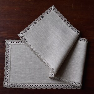 Oval or Rectangle Linen Dresser Scarf With Lace Table Runner Modern ...