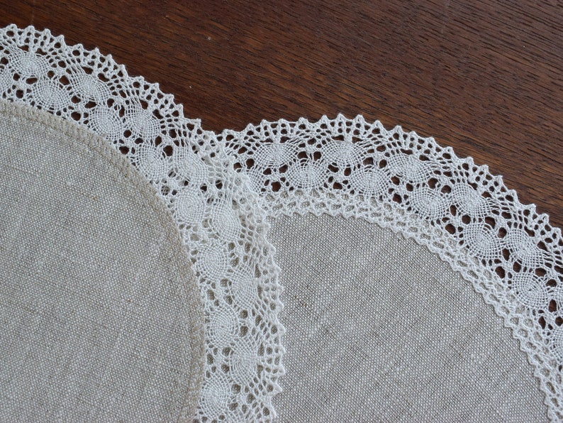 Beige and off White Linen Doily Dresser Scarf With Lace Edge Rectangle ...