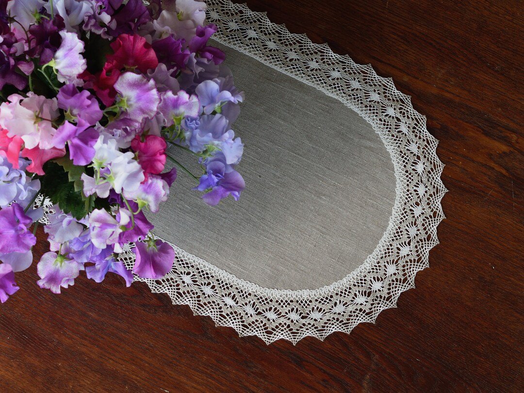 Oval Linen Lace Doily Table Decoration Cover Centerpiece Mat Small ...