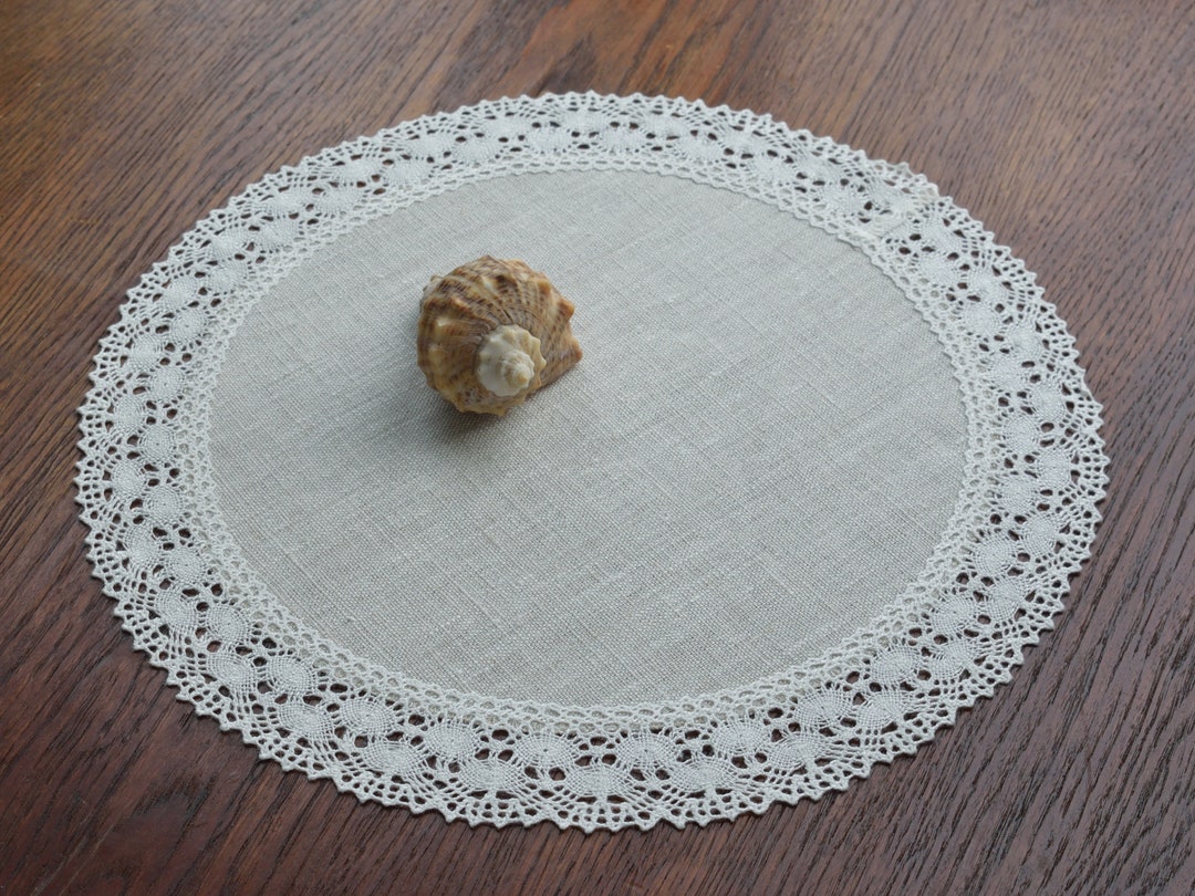 Oatmeal Linen Table Doily With off White Lace Edge 20 or 22 Inch - Etsy
