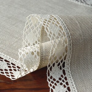 Extra Long Beige Linen Table Runner With Lace Border Rectangle Dresser ...