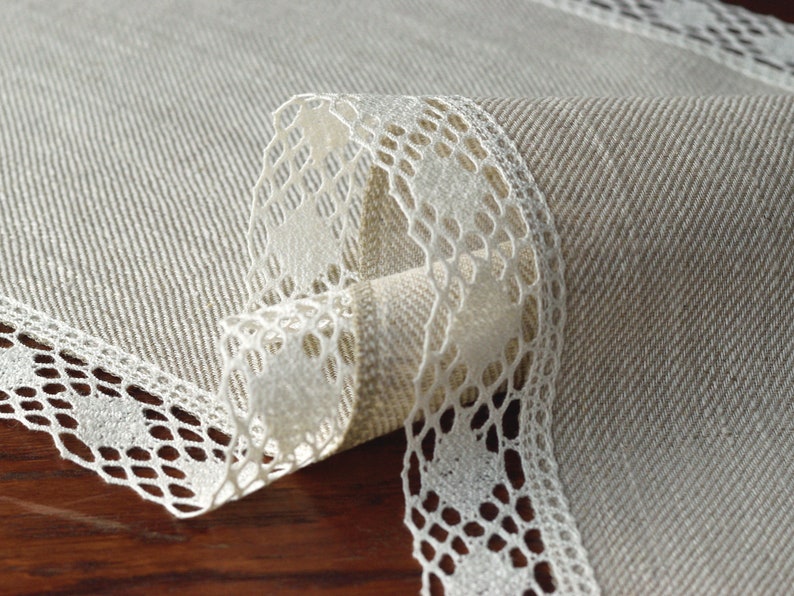 Extra Long Beige Linen Table Runner With Lace Border Rectangle - Etsy